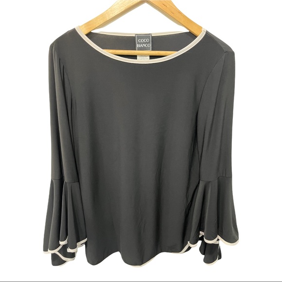 Coco Bianco | Tops | Coco Bianco Black Scoop White Trim Neckline With ...